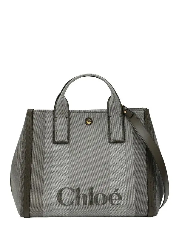 Chloé Carry Tote Bag In Dark Green Striped Canvas - Blue