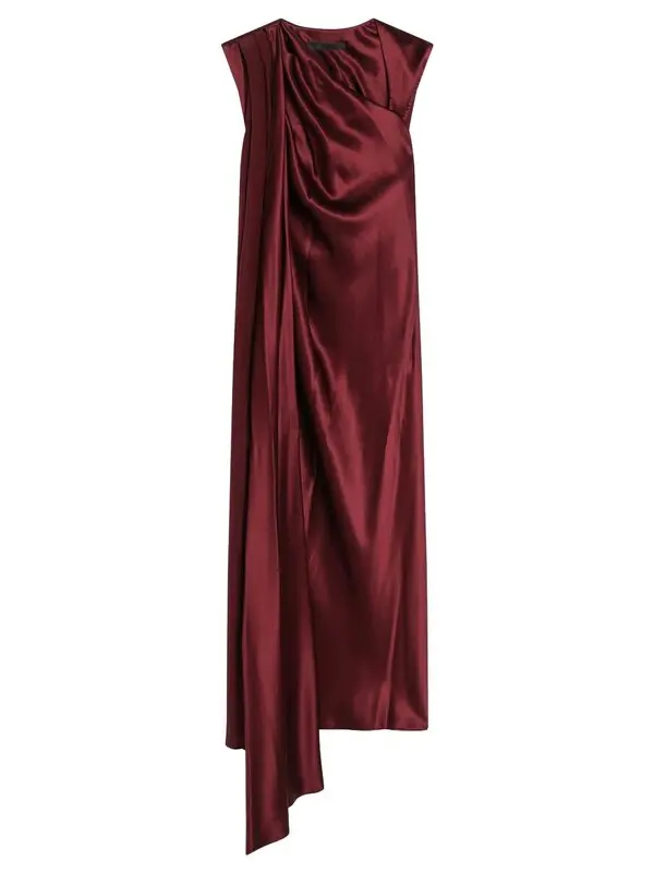 Max Mara Pianoforte Cape-detail Silk Satin Midi Dress - Red