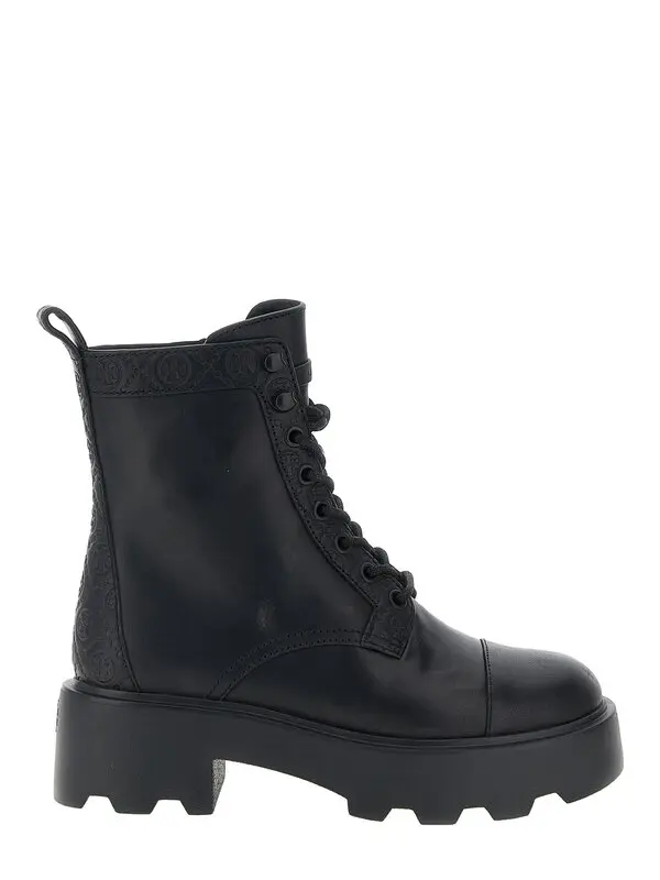 Tory Burch T Monogram Leather Combat Boots - Black