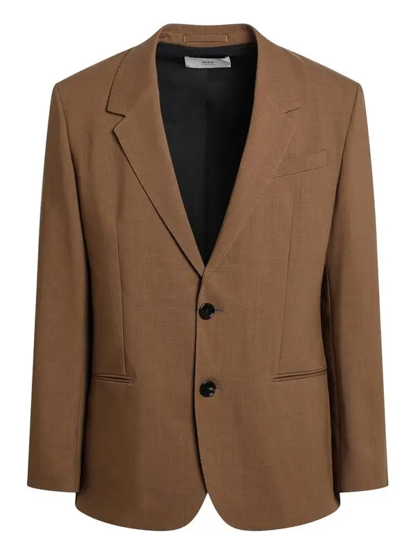 Ami Hazelnut Single Breasted Wool Jacket - Brown