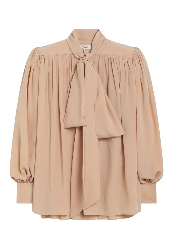 Chloé Ruched Blouse With Lavallière Tie - Brown