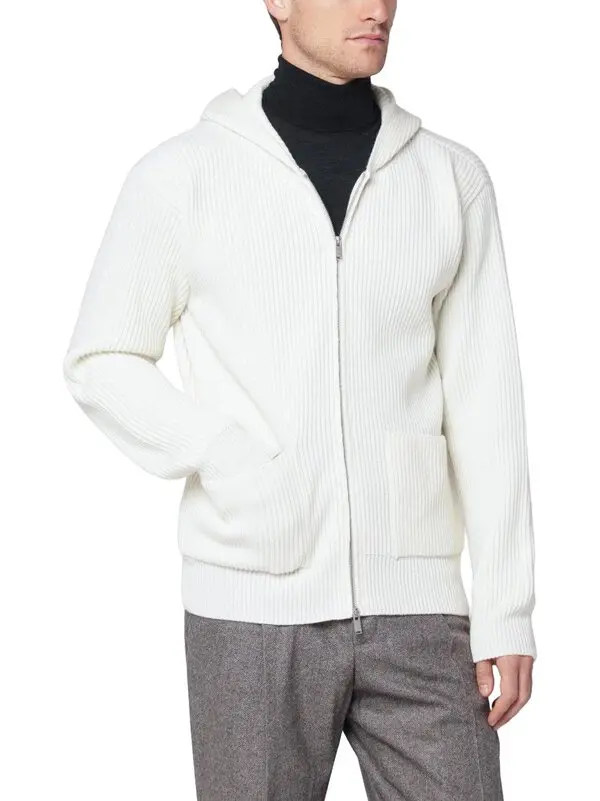 LARDINI Wool And Cashmere Hooded Cardigan - White