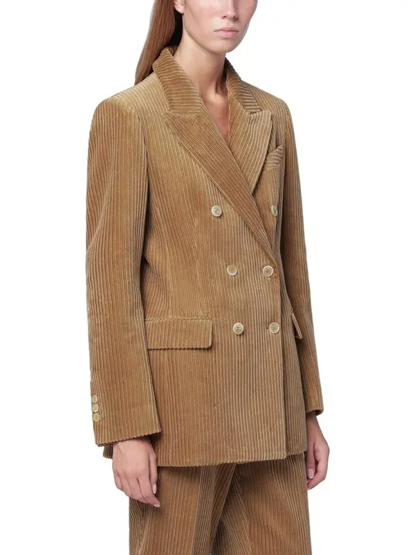 P.a.r.o.s.h Double-breasted Ribbed Velvet Jacket - Beige