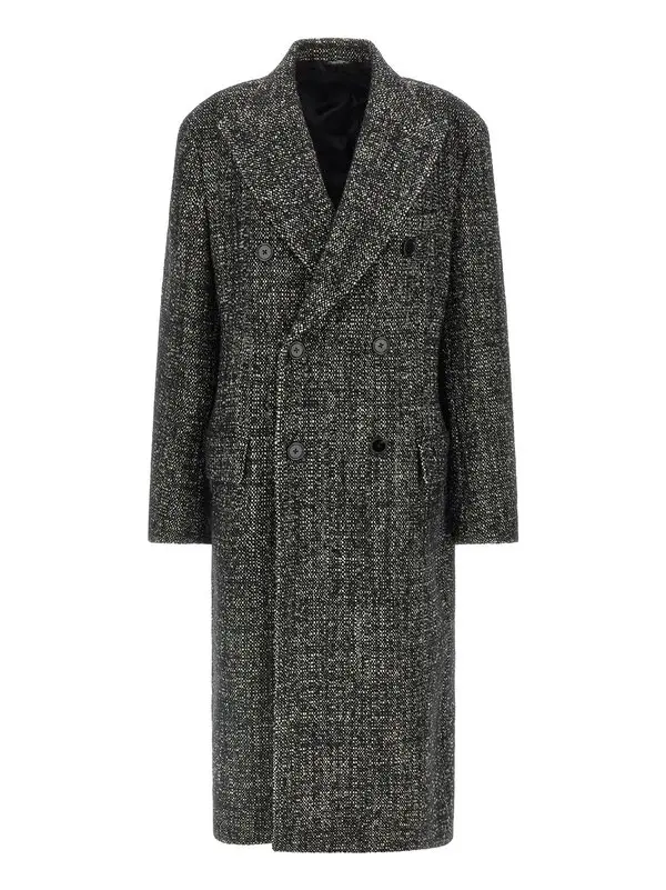 Dolce & Gabbana Double-breasted Bouclé Wool Coat - White/black
