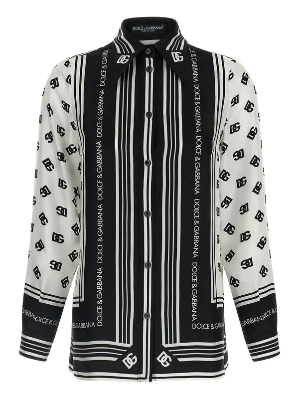 Dolce & Gabbana All-over Dg Print Silk Twill Shirt - White/black