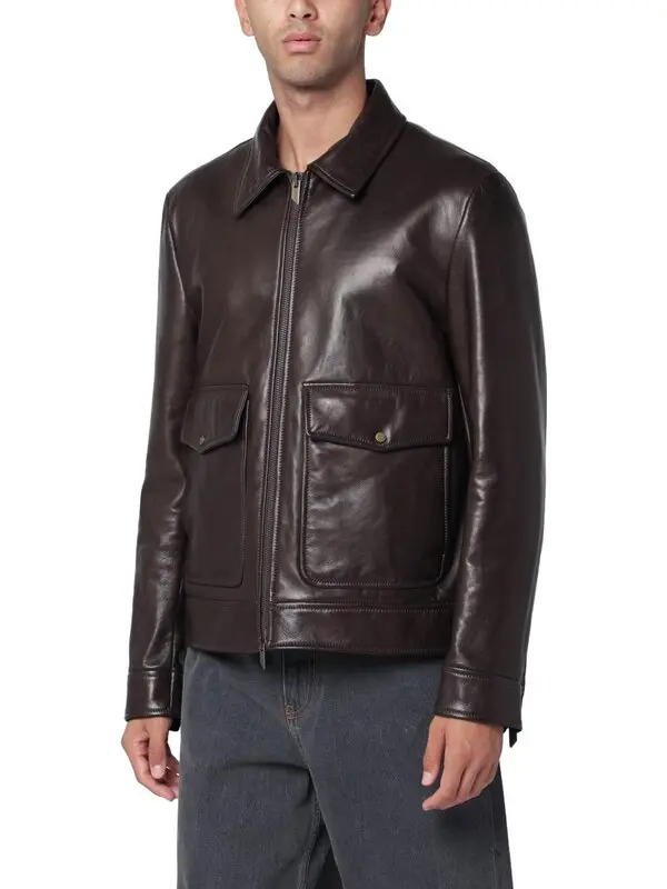 SALVATORE SANTORO Leather Zip Jacket - Brown