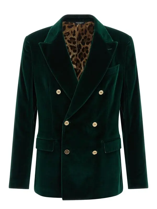 Dolce & Gabbana Sicilia Light' Double-breasted Velvet Blazer - Green