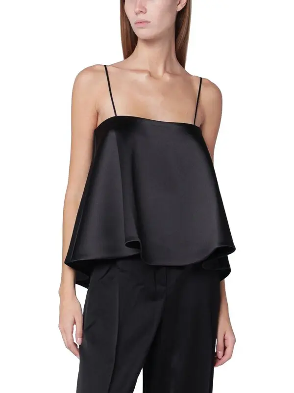 RÓHE Satin Peplum Top - Black