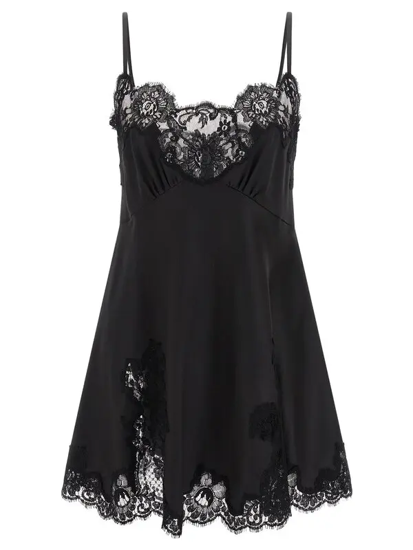 Dolce & Gabbana Satin And Lace Mini Dress - Black