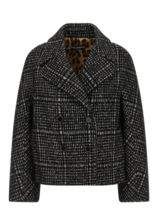 Dolce & Gabbana Houndstooth Virgin Wool-blend Caban Coat - White/black