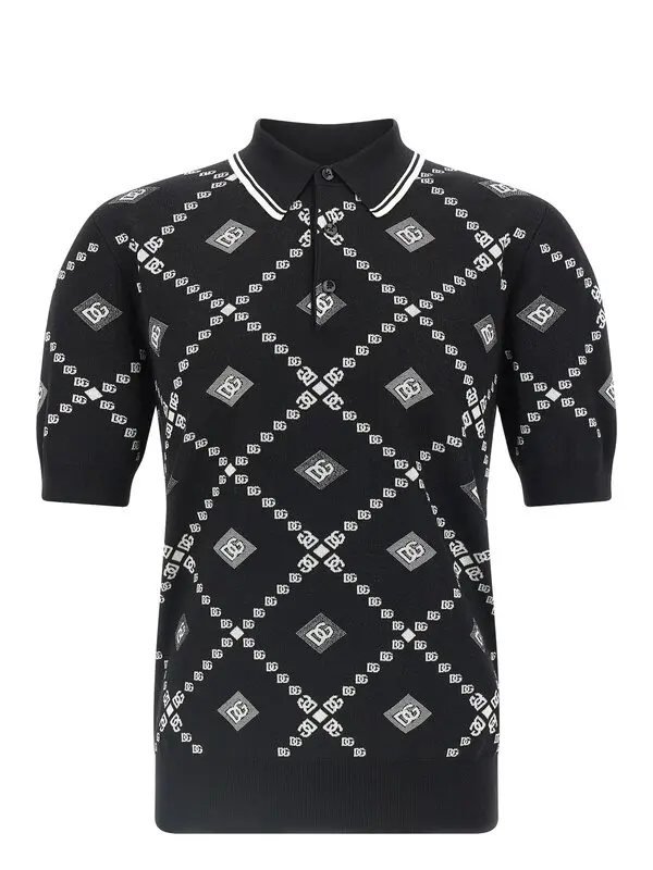 Dolce & Gabbana Jacquard Knit Polo Shirt - White/black