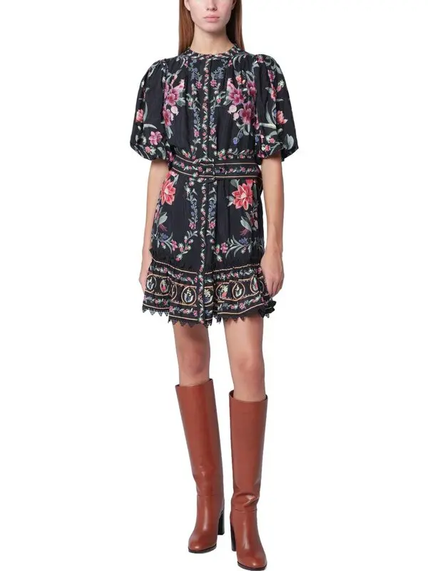 Farm Rio Belle Garden Mini Dress With Belt - Black