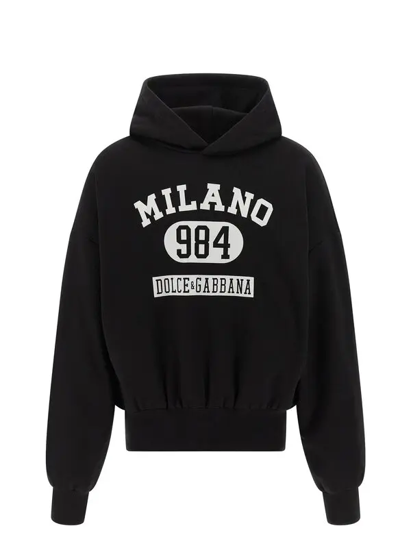 Dolce & Gabbana Flocked Print Cotton Hoodie - White/black