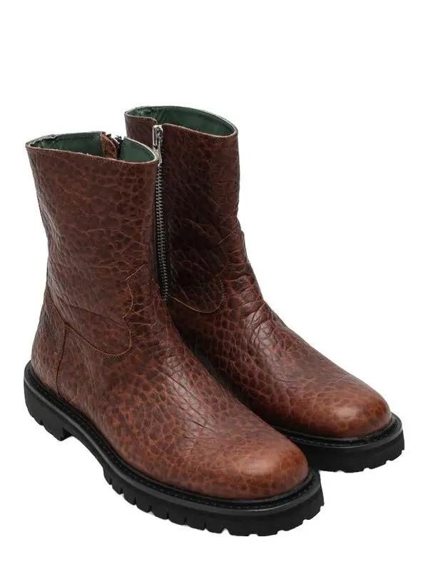 VINNY'S Moto Boots With Crocodile Print - Brown