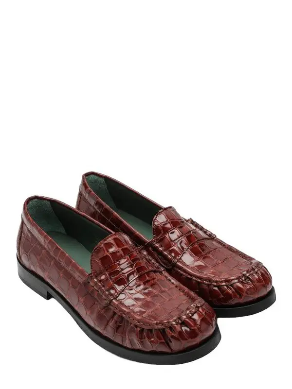 VINNY'S Ogee Crocodile Print Moccasins - Brown