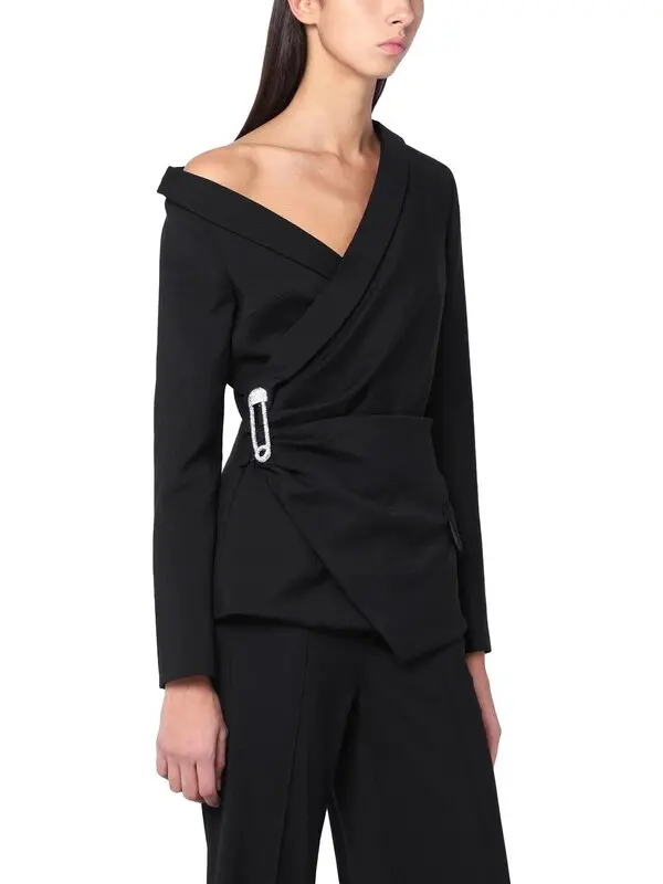 Giuseppe Di Morabito Asymmetrical Virgin Wool Jacket With Brooch Detail - Black