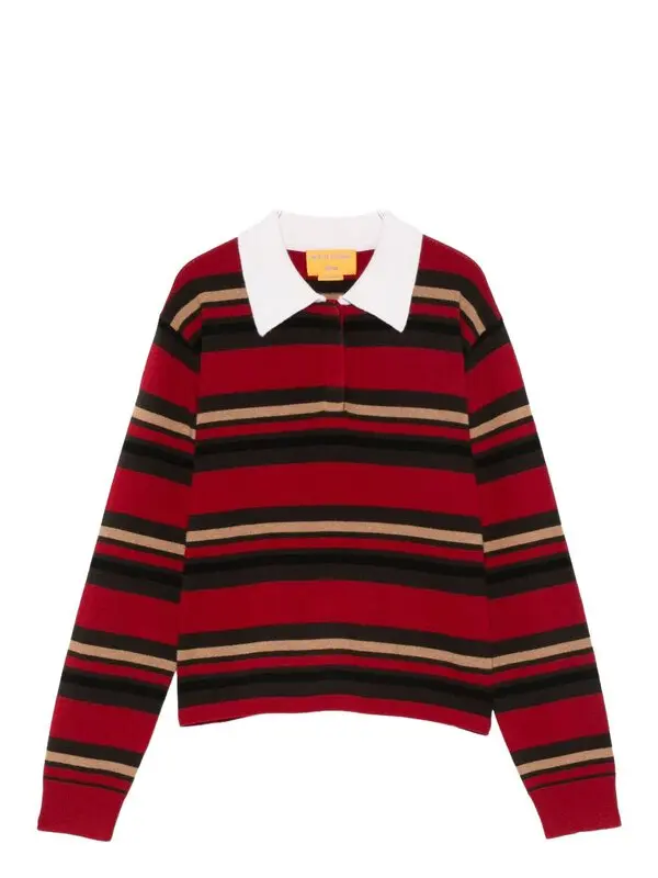 Guest In Residence Striped Polo Shirt - Bordeaux