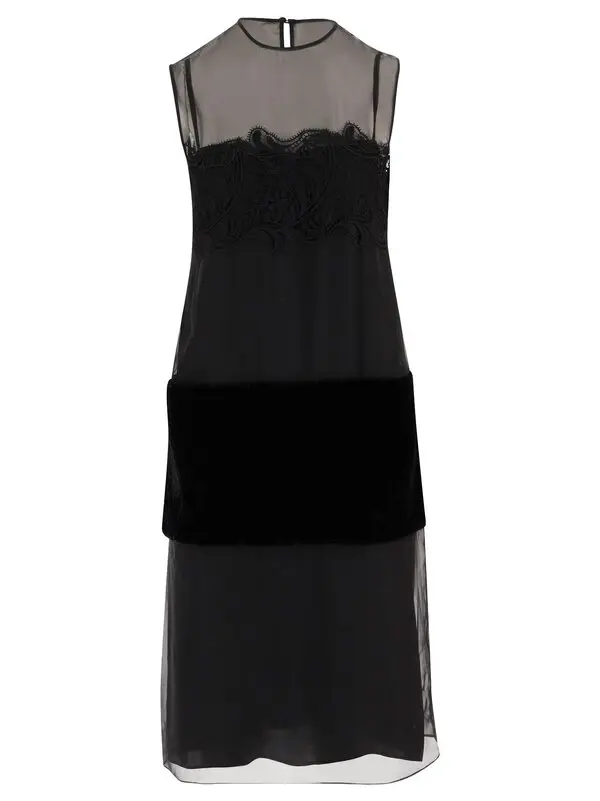 FERRAGAMO Acetate And Silk Dress With Lace Inlays - Black