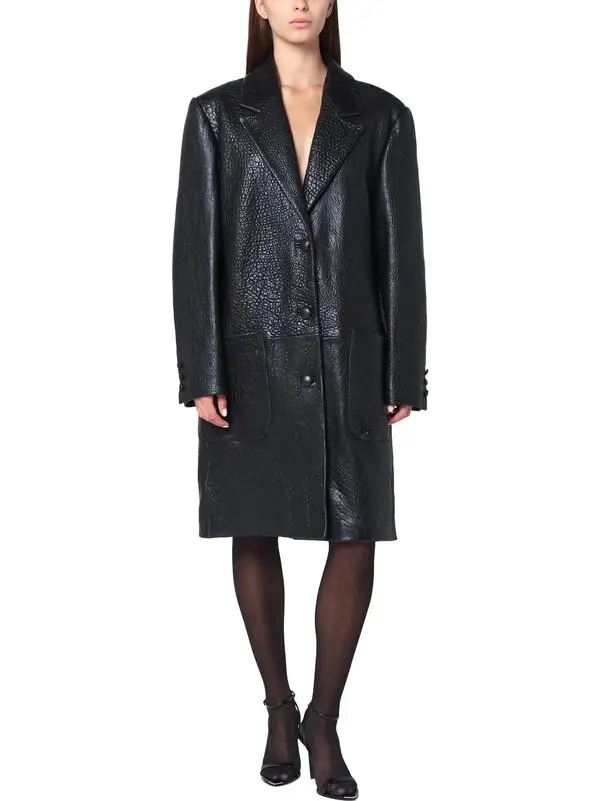 CASSELL Single-breasted Crocodile-effect Leather Coat - Black