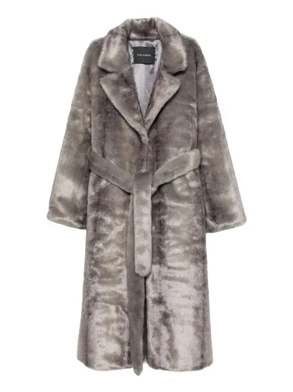 THELAURENT Belted Faux Fur Coat - Grey