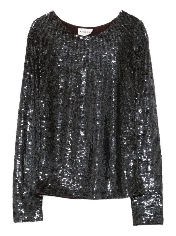 PAROSH Sequined Long-sleeve Top - Brown