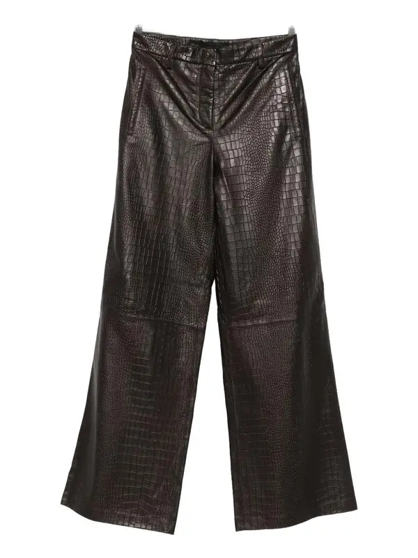 ENES Crocodile Effect Leather Trousers - Brown