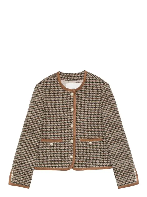DUNST Houndstooth Tweed Jacket - Brown