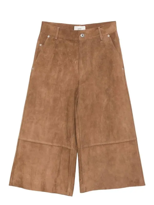 Ami Wide Leg Suede Trousers - Brown