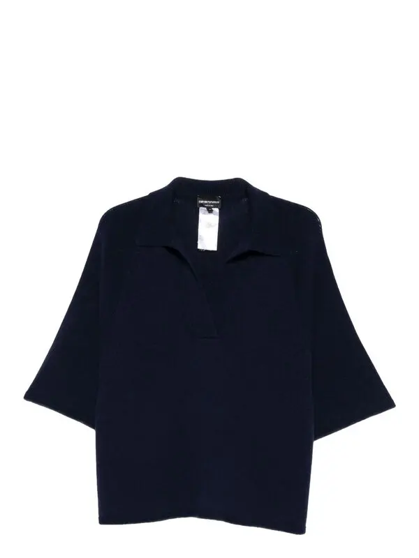 Emporio Armani Wool Oversized Polo Shirt - Blue