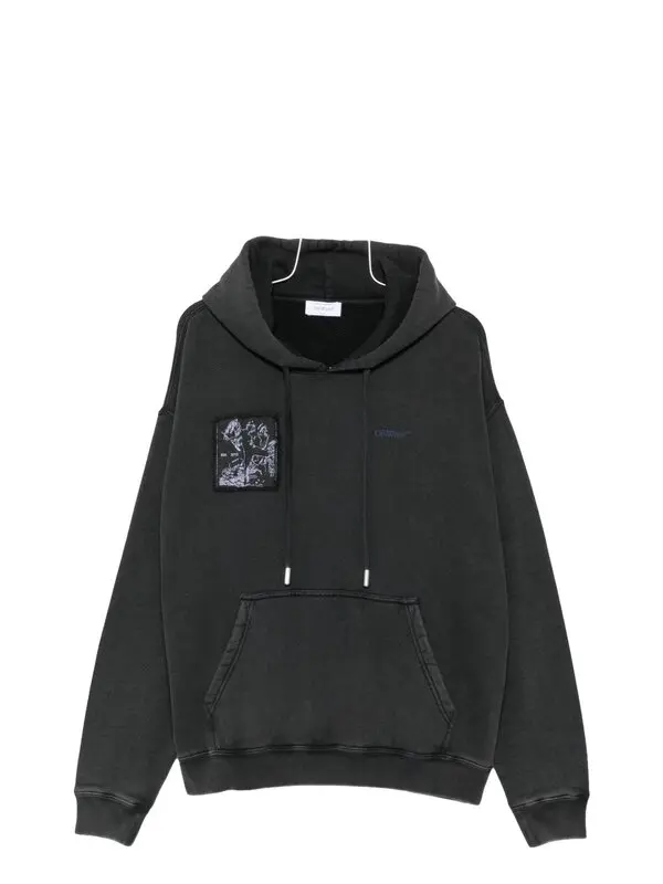 Off White Faded Painting Skate Cotton Hoodie - Black