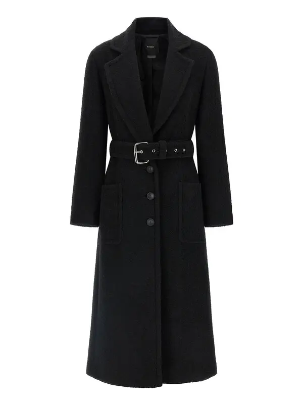 Pinko Cerfoglio Single-breasted Bouclé Coat - Black