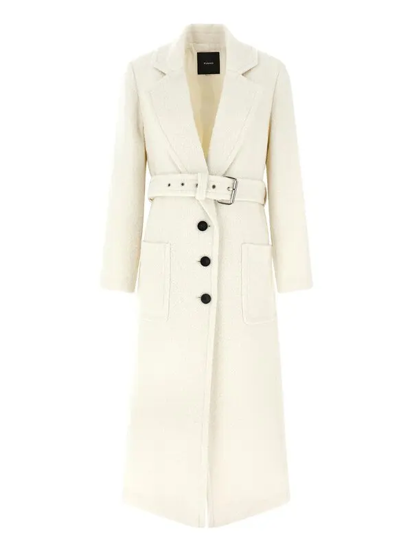 Pinko Cerfoglio Single-breasted Bouclé Coat - White