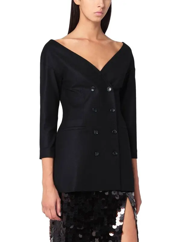 Alberta Ferretti Wool V-neck Double-breasted Jacket - Black