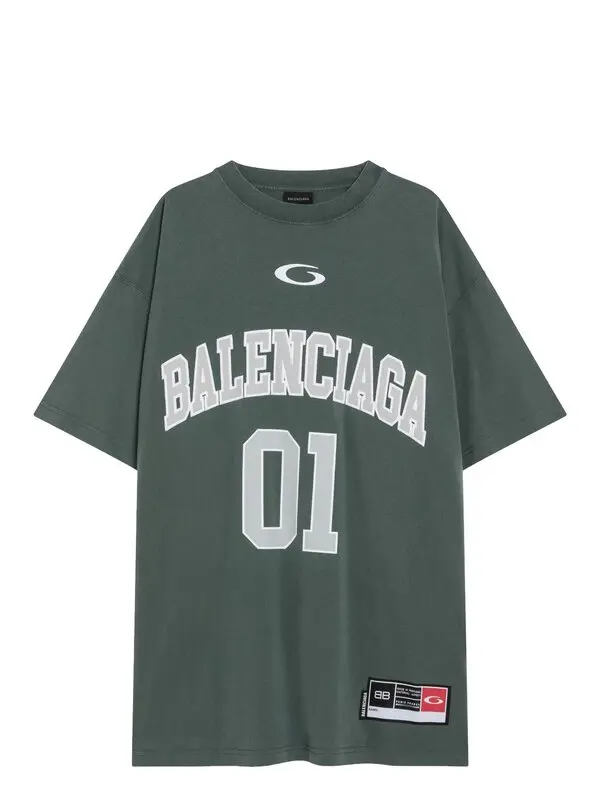 Balenciaga Dark /light Grey Oversized Basketball T Shirt - Green