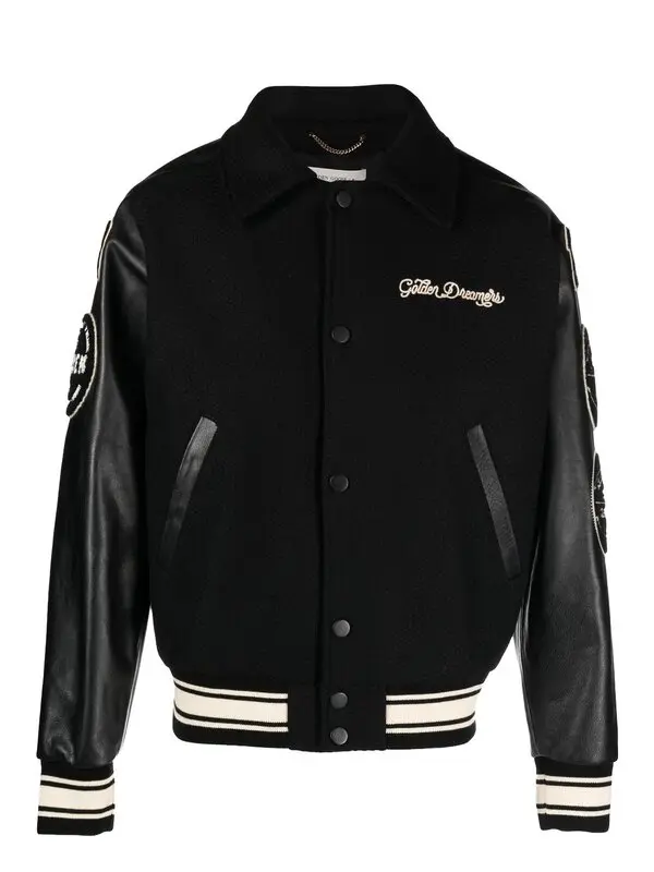 Golden Goose Wool And Leather Bomber Jacket - Black