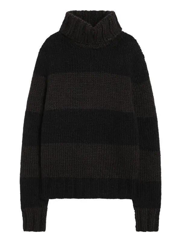 Dolce & Gabbana Striped Wool Blend Turtleneck Sweater - Black