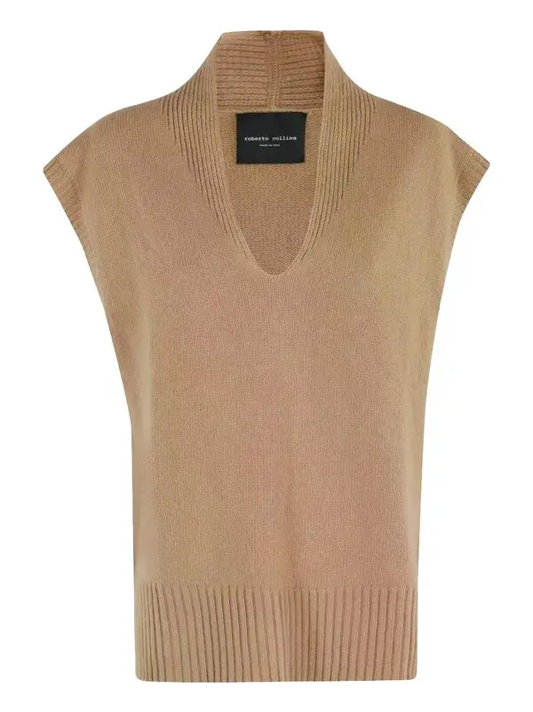 ROBERTO COLLINA V-neck Knit Top - Brown