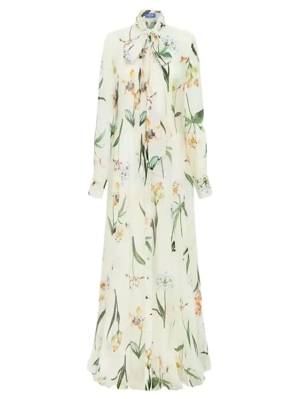 LEO LIN Lilith Floral Tie-neck Maxi Dress - White