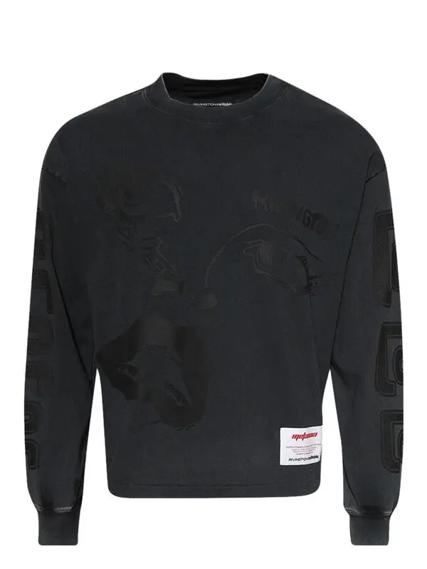 RIVINGTON ROI REBIS Bad Eyes Garden Long Sleeve Tee Washed - Black