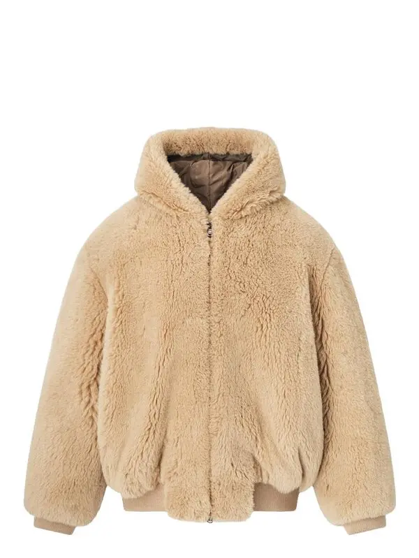 Fear Of God Alpaca Hooded Bomber Jacket - Camel