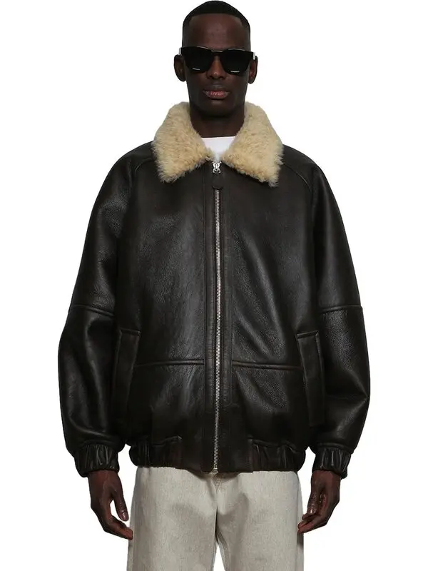 Jacquemus Shearling Aviator Jacket - Brown