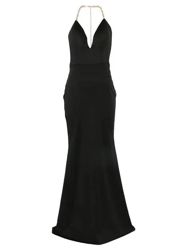 RAHIL HESAN V-neck Chain-strap Gown - Black