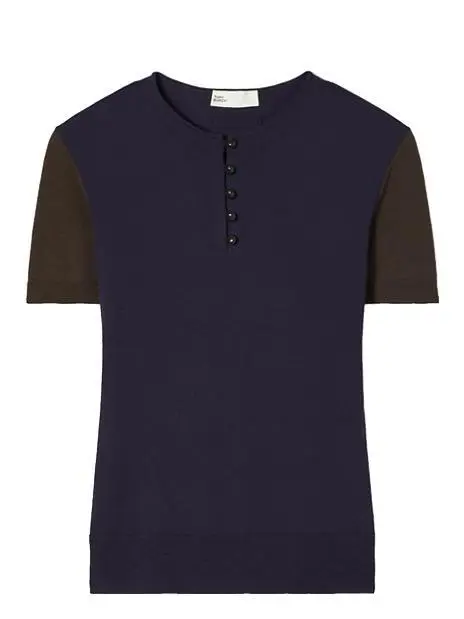 Tory Burch Wool Henley - Dark Brown/deep Blue