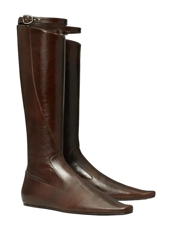 Tory Burch Twisted Riding Boots - Bark Brown