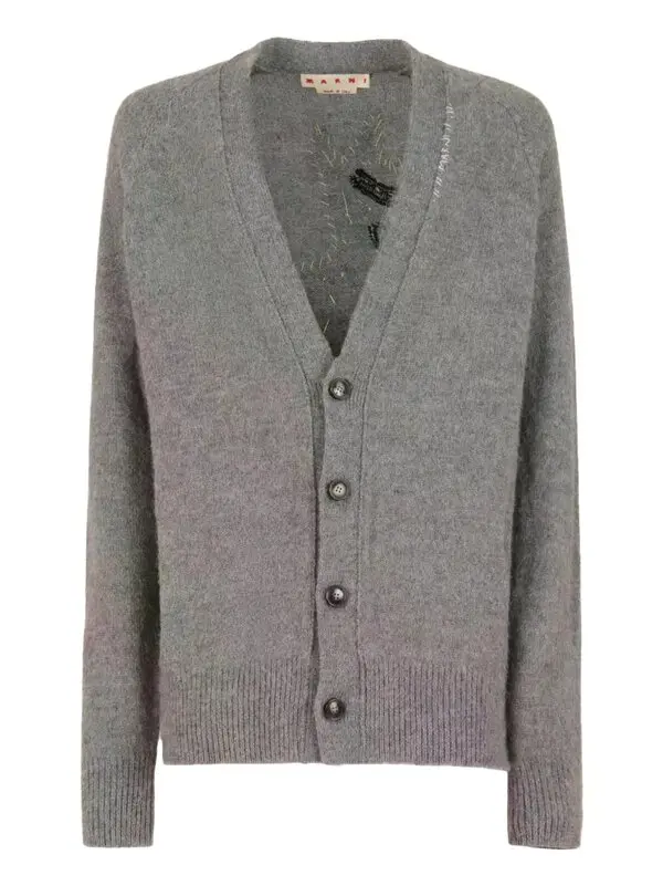 Marni Wolf-appliqué Cardigan - Grey