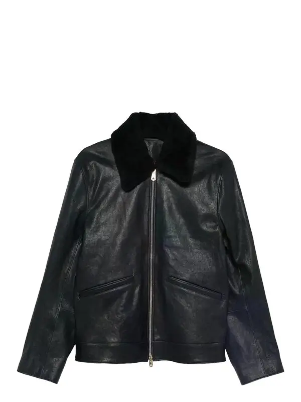 Paul Smith Fur-collar Leather Jacket - Blue