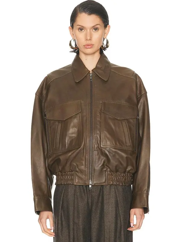 Staud Eugene Leather Jacket - Truffle