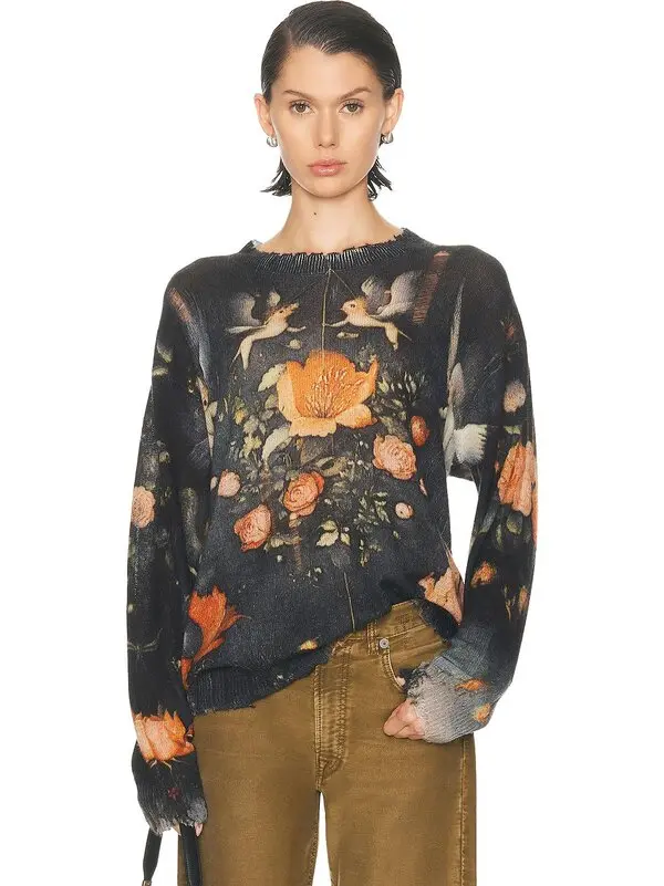 R13 Printed Boyfriend Cashmere Sweater - Multicolor Black