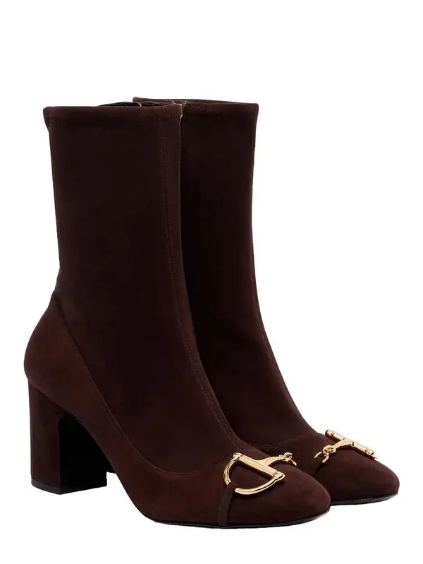Gucci Alfa Horsebit Suede Ankle Boots - Brown