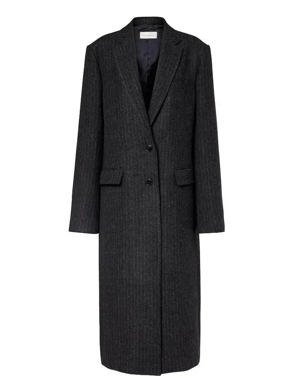 Dries Van Noten Chalk Stripe Wool Coat - Grey